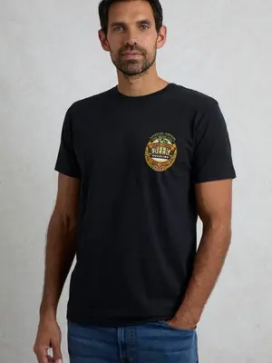 WEIRD FISH Beer Guzzling Back Print Artist T-shirt - Black