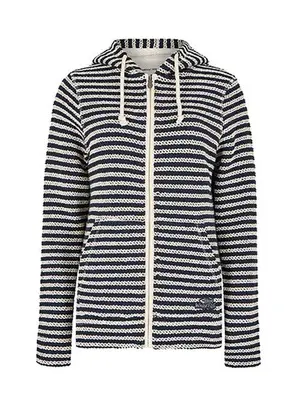 WEIRD FISH Fisher Full Zip Striped Macaroni Hoodie - Ecru