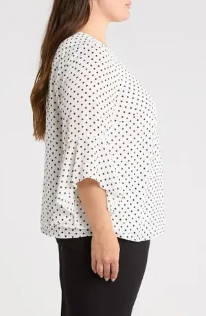 KASPER Ruffle Sleeve Top - White/ Black