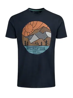 WEIRD FISH Foothills Front Print T-shirt - Navy