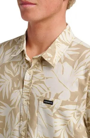 Quiksilver Palm Trip Classic Leaf Print Short Sleeve Cotton Button-up Shirt - Twill