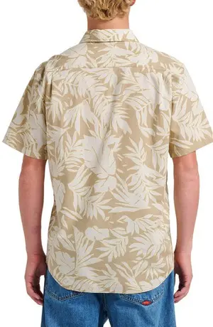 Quiksilver Palm Trip Classic Leaf Print Short Sleeve Cotton Button-up Shirt - Twill