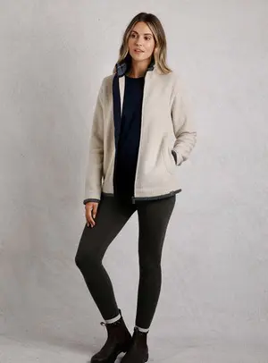 WEIRD FISH Ariana Full Zip Grid Fleece - Ecru