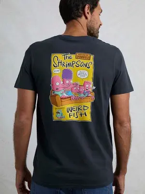 WEIRD FISH Shrimpsons Back Print Artist T-shirt - Navy