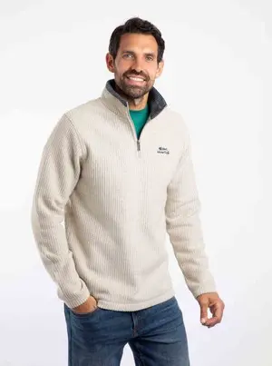 WEIRD FISH Newark 1/4 Zip Grid Fleece - Ecru