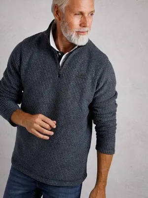 WEIRD FISH Newark 1/4 Zip Grid Fleece - Navy