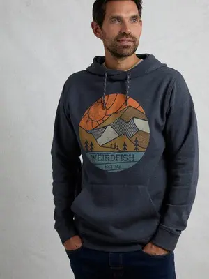 WEIRD FISH Bryant Graphic Popover Hoodie - Dark Navy