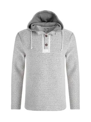 WEIRD FISH Button Neck Hooded Fleece - Ecru