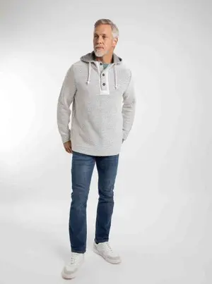 WEIRD FISH Button Neck Hooded Fleece - Ecru