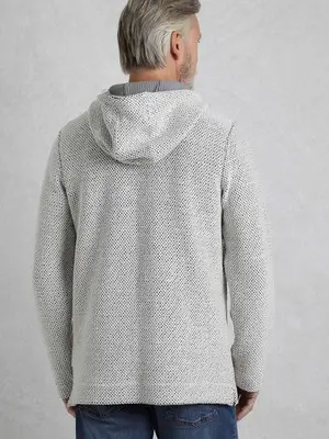WEIRD FISH Button Neck Hooded Fleece - Ecru
