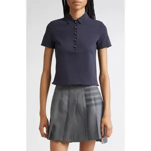Thom Browne Milano Knit Cotton Polo With Anchor Embossed Buttons - Navy