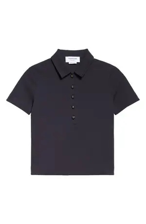 Thom Browne Milano Knit Cotton Polo With Anchor Embossed Buttons - Navy