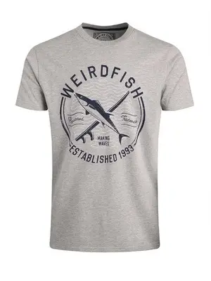 WEIRD FISH Hudson Front Print Branded T-shirt - Grey Marl