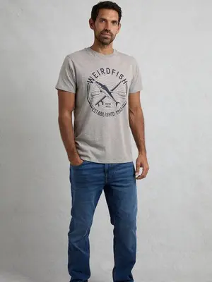 WEIRD FISH Hudson Front Print Branded T-shirt - Grey Marl