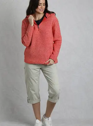 WEIRD FISH Alisa 1/4 Zip Fleece Hoodie - Tango Red