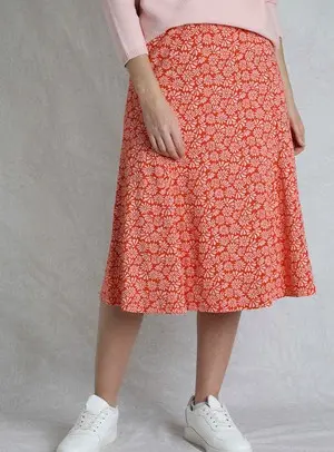WEIRD FISH Printed Jersey Midi Skirt - Crimson
