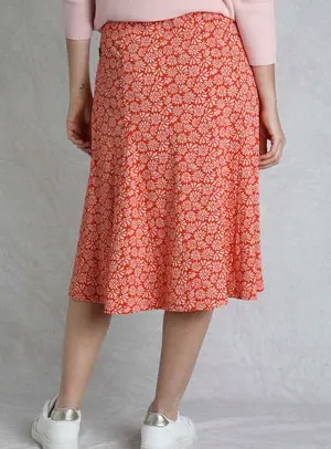 WEIRD FISH Printed Jersey Midi Skirt - Crimson