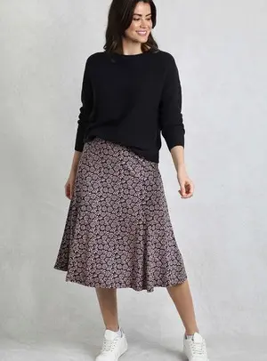 WEIRD FISH Printed Jersey Midi Skirt - Tea Rose