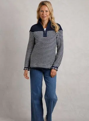 WEIRD FISH 1/4 Zip Striped Macaroni Knit Top