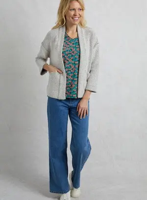 WEIRD FISH Santosh Cropped Macaroni Kimono Cardigan - Ecru