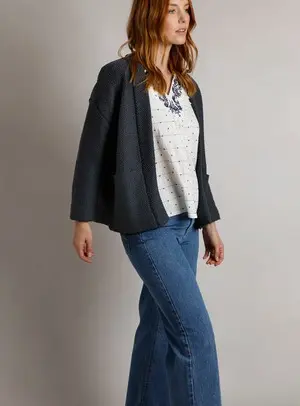 WEIRD FISH Cropped Macaroni Cardigan - Navy