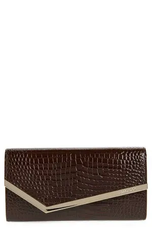 JIMMY CHOO Emmie Croc-embossed Leather Clutch - Chocolate/ Light Gold