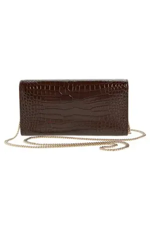 JIMMY CHOO Emmie Croc-embossed Leather Clutch - Chocolate/ Light Gold