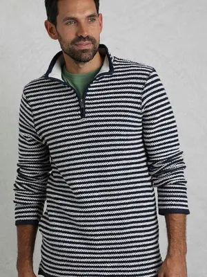 WEIRD FISH Shorling 1/4 Zip Striped Macaroni