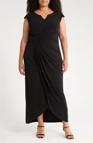 CONNECTED APPAREL Cap Sleeve Maxi Dress - Black