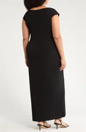 CONNECTED APPAREL Cap Sleeve Maxi Dress - Black