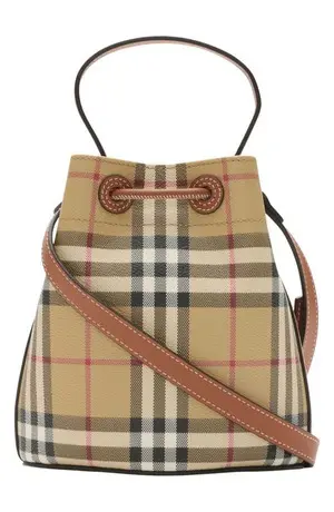 Burberry Mini Check Bucket Bag - Vintage Check/ Briar Brown