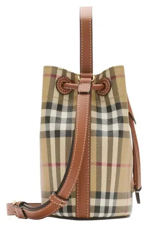 Burberry Mini Check Bucket Bag - Vintage Check/ Briar Brown
