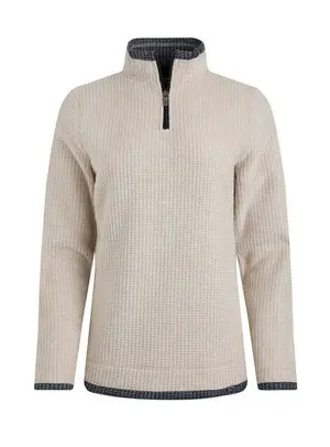 WEIRD FISH Beye 1/4 Zip Grid Fleece - Ecru