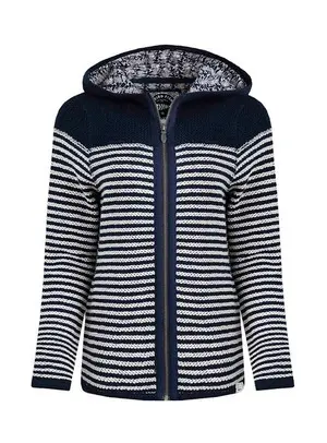 WEIRD FISH Striped Full Zip Macaroni Hoodie - Navy