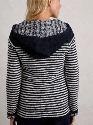 WEIRD FISH Striped Full Zip Macaroni Hoodie - Navy