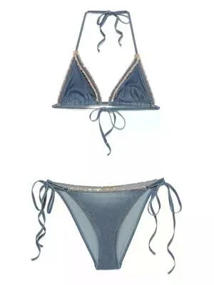 Ermanno Scervino Triangle Fringed Bikini - Blue