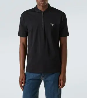 Prada Re-nylon-trimmed Cotton Piqué Polo Shirt - Black
