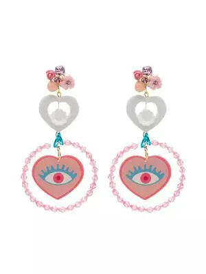 AMIR SLAMA Heart-charm Eye-motif Drop Earrings - Pink
