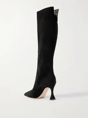 Manolo Blahnik Miralonepla 90 Suede Knee Boots - Black