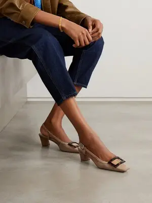 ROGER VIVIER Belle Vivier 45 Suede Slingback Pumps - Brown