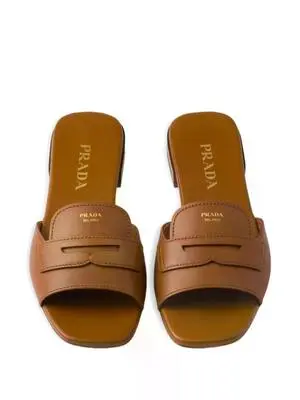 Prada Leather Slides With Logo Detail