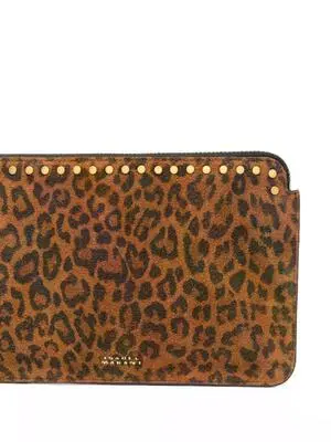 Isabel Marant Étoile Oskan Studded Leopard Print Leather Wristlet - Brown