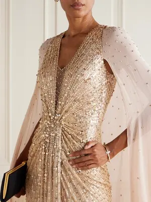 Jenny Packham Zenith Cape-effect Embellished Gown