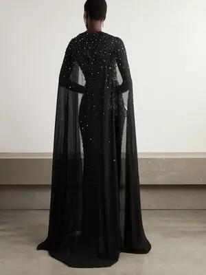 Jenny Packham Zenith Cape-effect Embellished Gown - Black