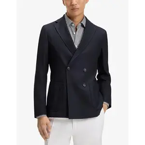 BOSS Double-breasted Notched-lapel Cotton-wool Blend Blazer