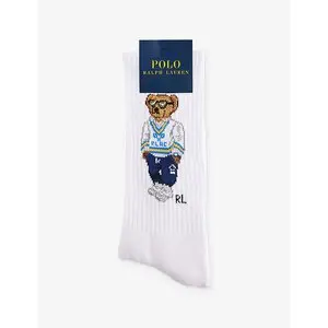 Ralph Lauren Bear-intarsia Ribbed Stretch-cotton Crew Socks - White