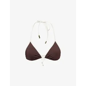 Monday Swimwear Palma Color-block Triangle Bikini Top - Espresso Ivory