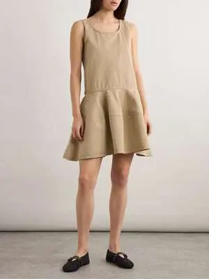 Alaïa Tiered Denim Mini Dress - Beige