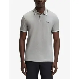 BOSS Paddy Embroidered-logo Cotton Piqué Polo Shirt - Silver