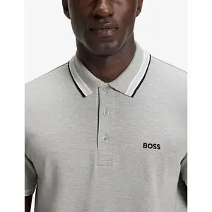 BOSS Paddy Embroidered-logo Cotton Piqué Polo Shirt - Silver